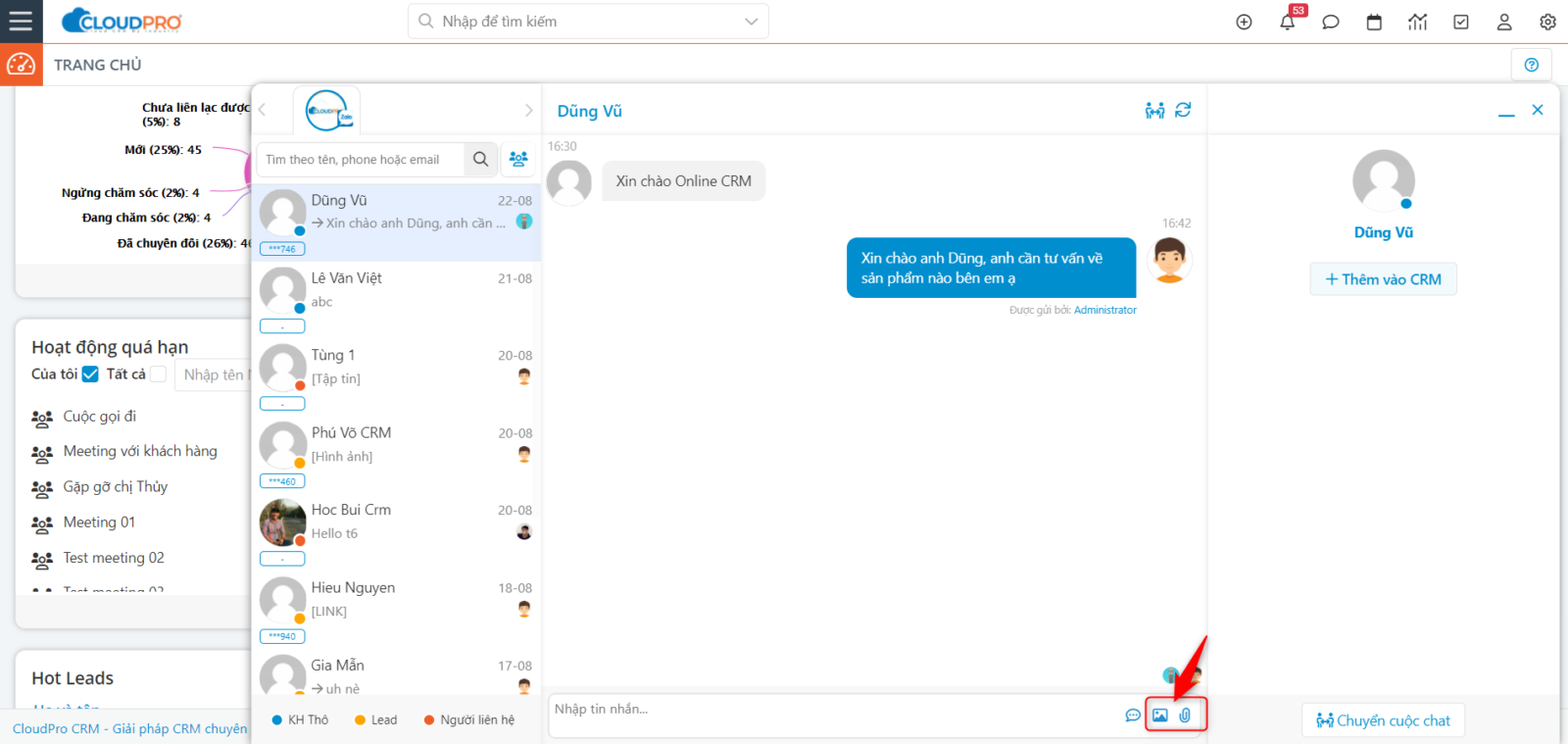 Gửi tin nhắn Chatbox – Hướng dẫn sử dụng CloudproCRM