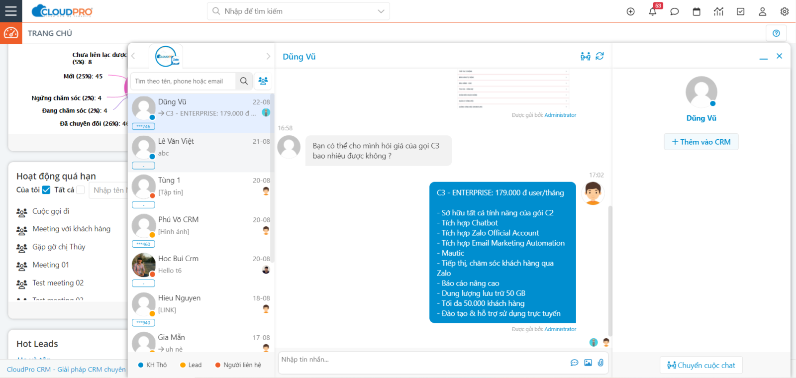 Gửi tin nhắn Chatbox – Hướng dẫn sử dụng CloudproCRM