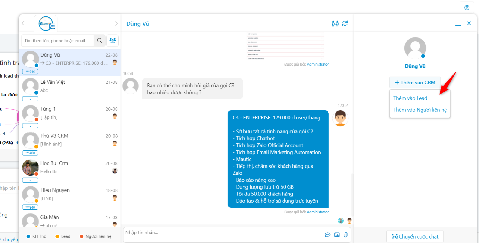 Gửi tin nhắn Chatbox – Hướng dẫn sử dụng CloudproCRM