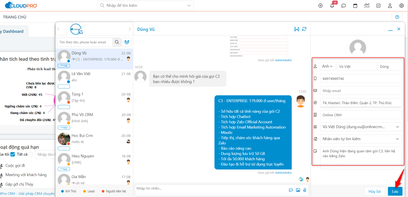 Gửi tin nhắn Chatbox – Hướng dẫn sử dụng CloudproCRM
