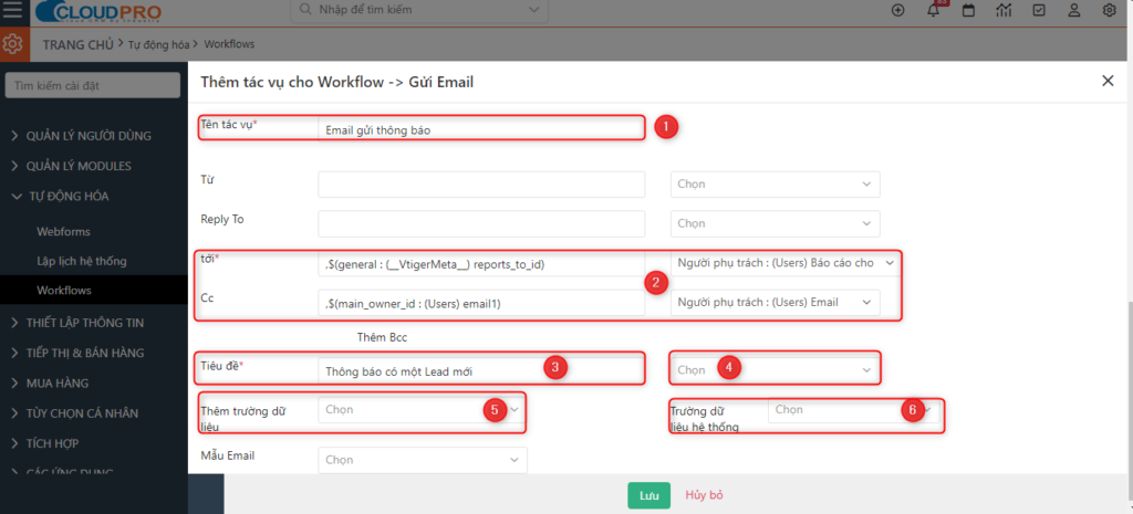 Workflow – Hướng dẫn sử dụng CloudproCRM