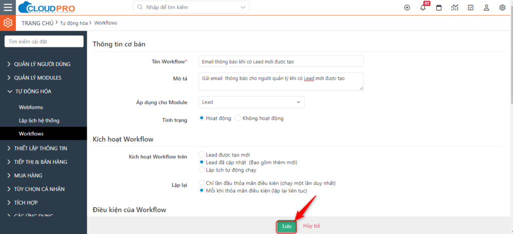 Workflow – Hướng dẫn sử dụng CloudproCRM