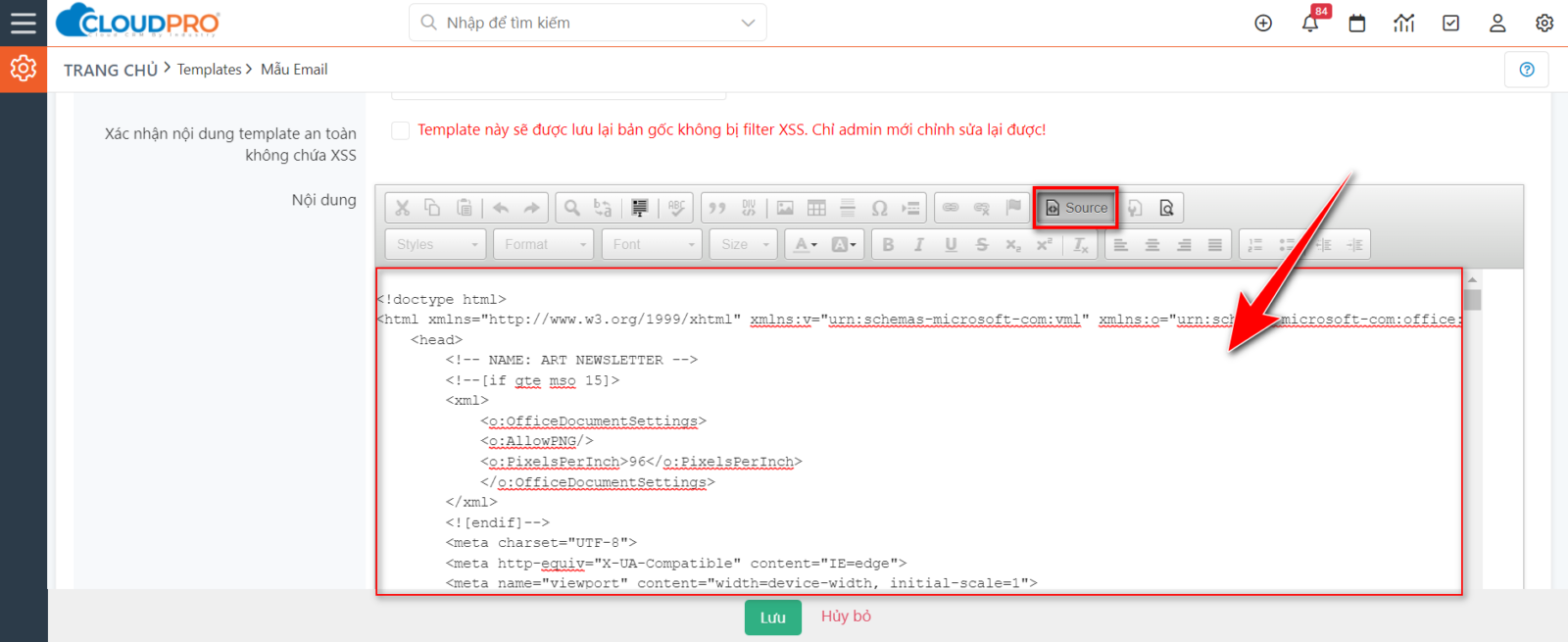 Mẫu Email – Hướng dẫn sử dụng CloudproCRM