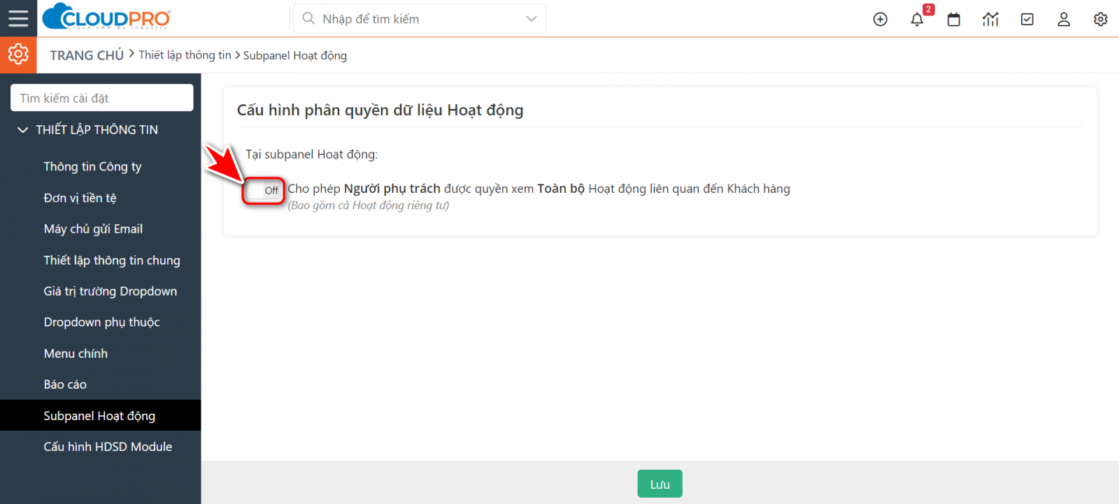 Subpanel Hoạt động – Hướng dẫn sử dụng CloudproCRM