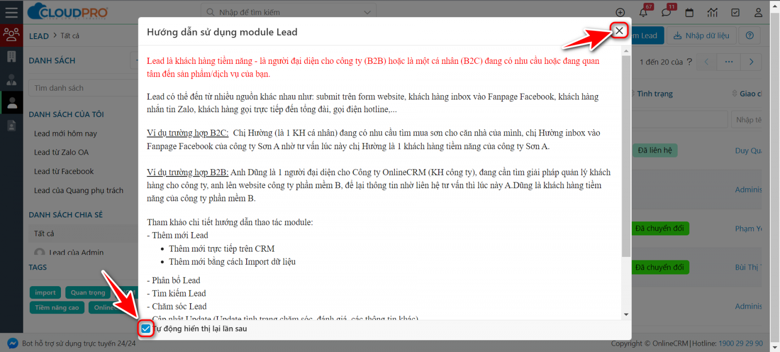 Cấu hình HDSD Module – Hướng dẫn sử dụng CloudPRO CRM