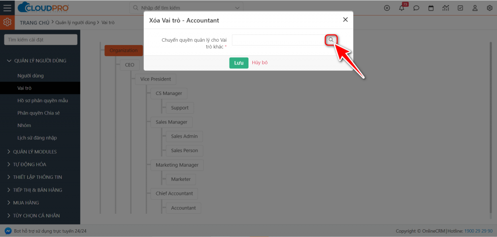Vai trò – Hướng dẫn sử dụng CloudPRO CRM