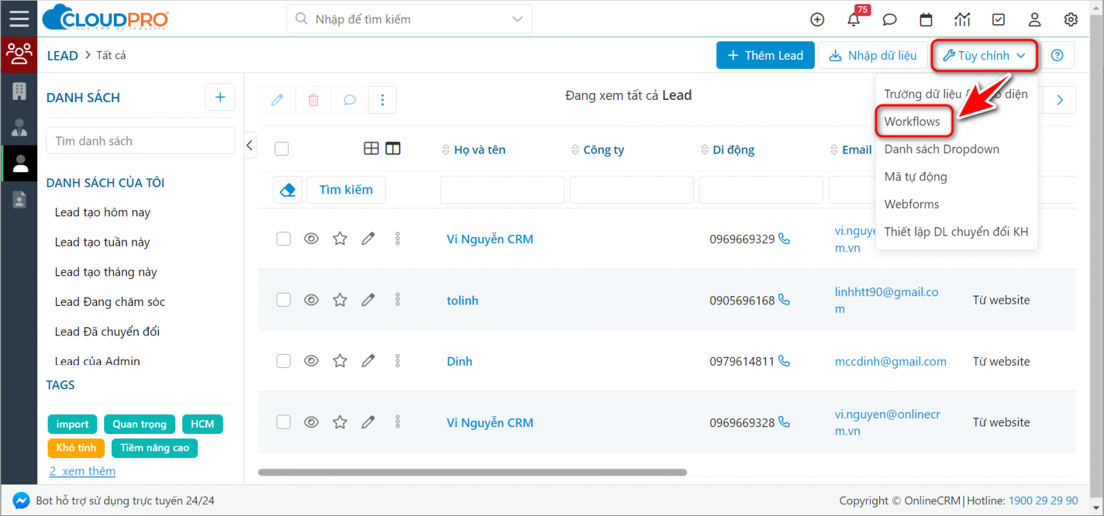Phân bổ dữ liệu – Hướng dẫn sử dụng CloudPRO CRM