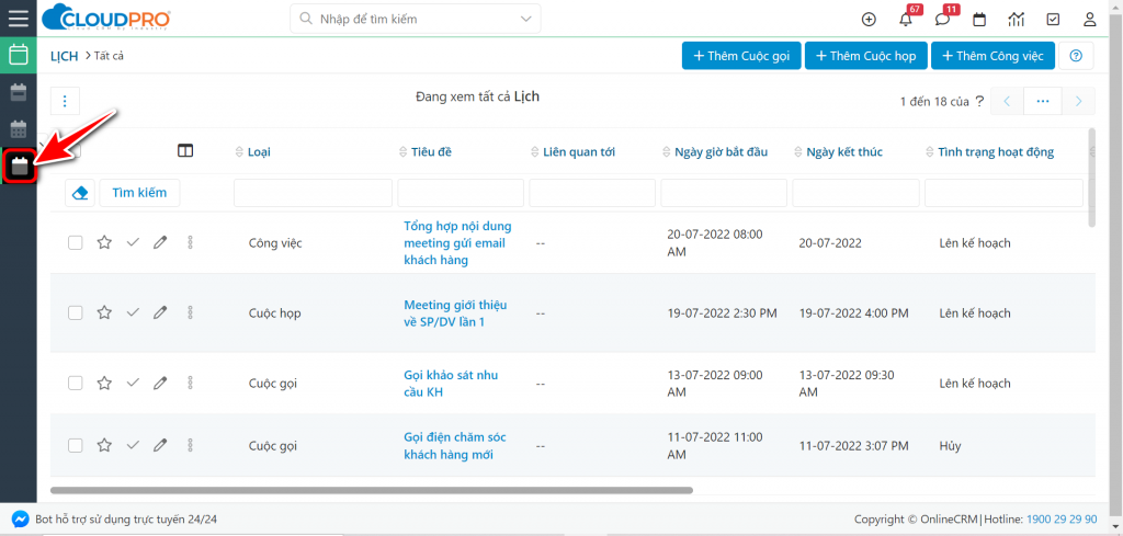Tiếp cận – Chăm sóc Lead – Hướng dẫn sử dụng CloudPRO CRM