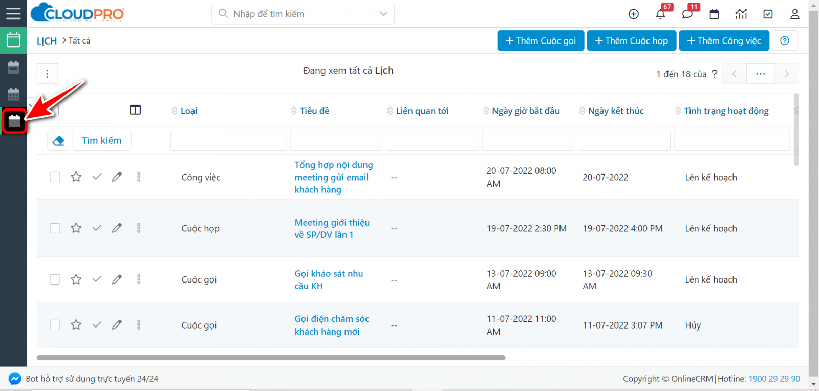 Tiếp cận – Chăm sóc Lead – Hướng dẫn sử dụng CloudPRO CRM
